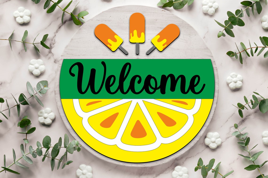 Lemon Welcome Sign Lemon Door Hanger SVG Lemon Welcome Sign | Etsy