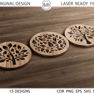 15 Round Coaster Tree, Grill, Trivet, Templates Vector Digital DXF SVG ...