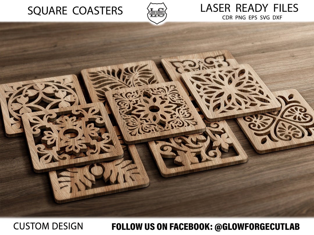 20 Square Coaster Dfx, Svg, Cdr, Eps, Coasters for Hot, Laser Cut ...