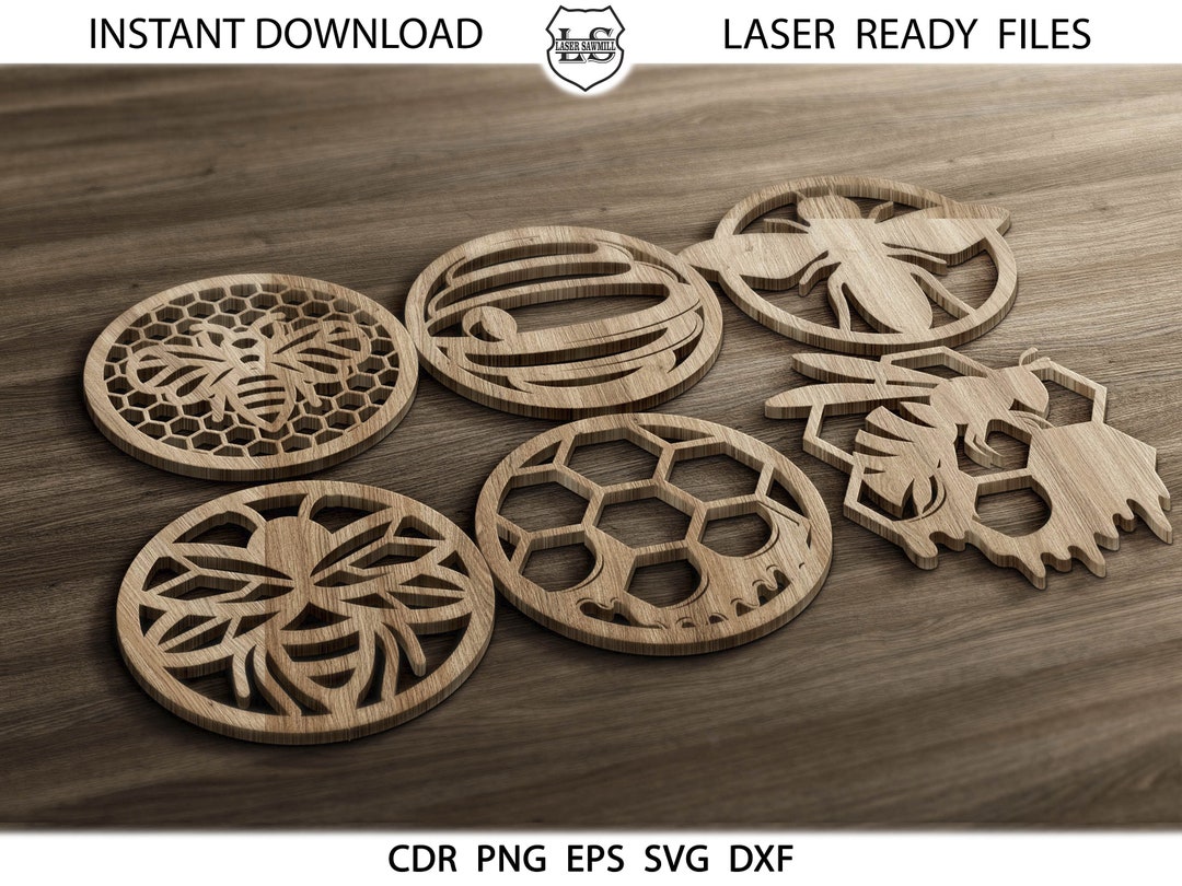 Bee-themed Coaster & Trivet Templates for Laser Cutting, CNC, Cricut ...