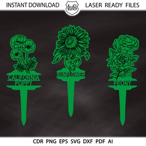 80 Garden Flower Markers, SVG Flower Stakes, SVG Laser Cut Files ...