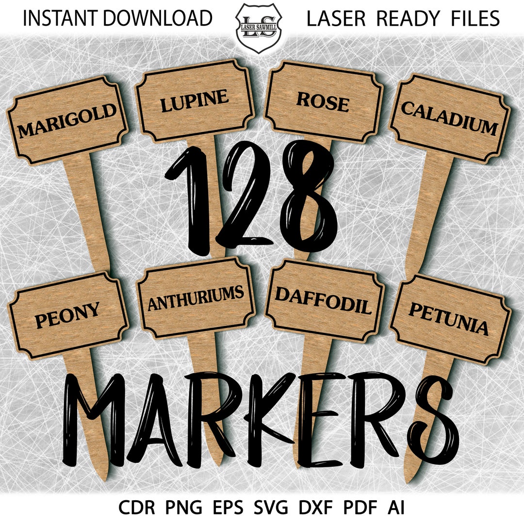 SVG Flower Markers, 128 Flower Garden Stakes SVG Bundle, Garden Markers ...