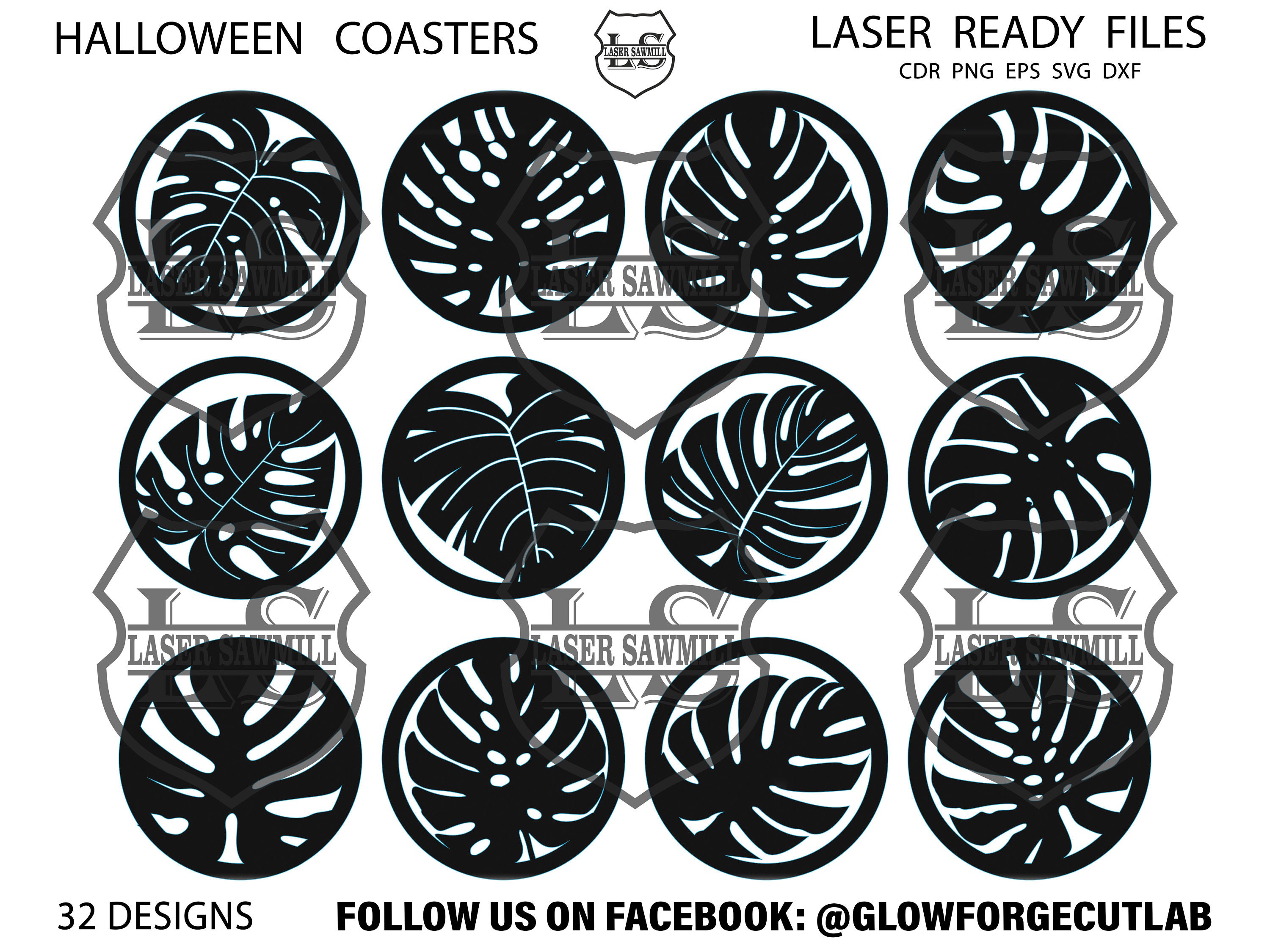 12 Circle Monstera Leaf Coaster Laser Cut Files SVG DXF - Etsy