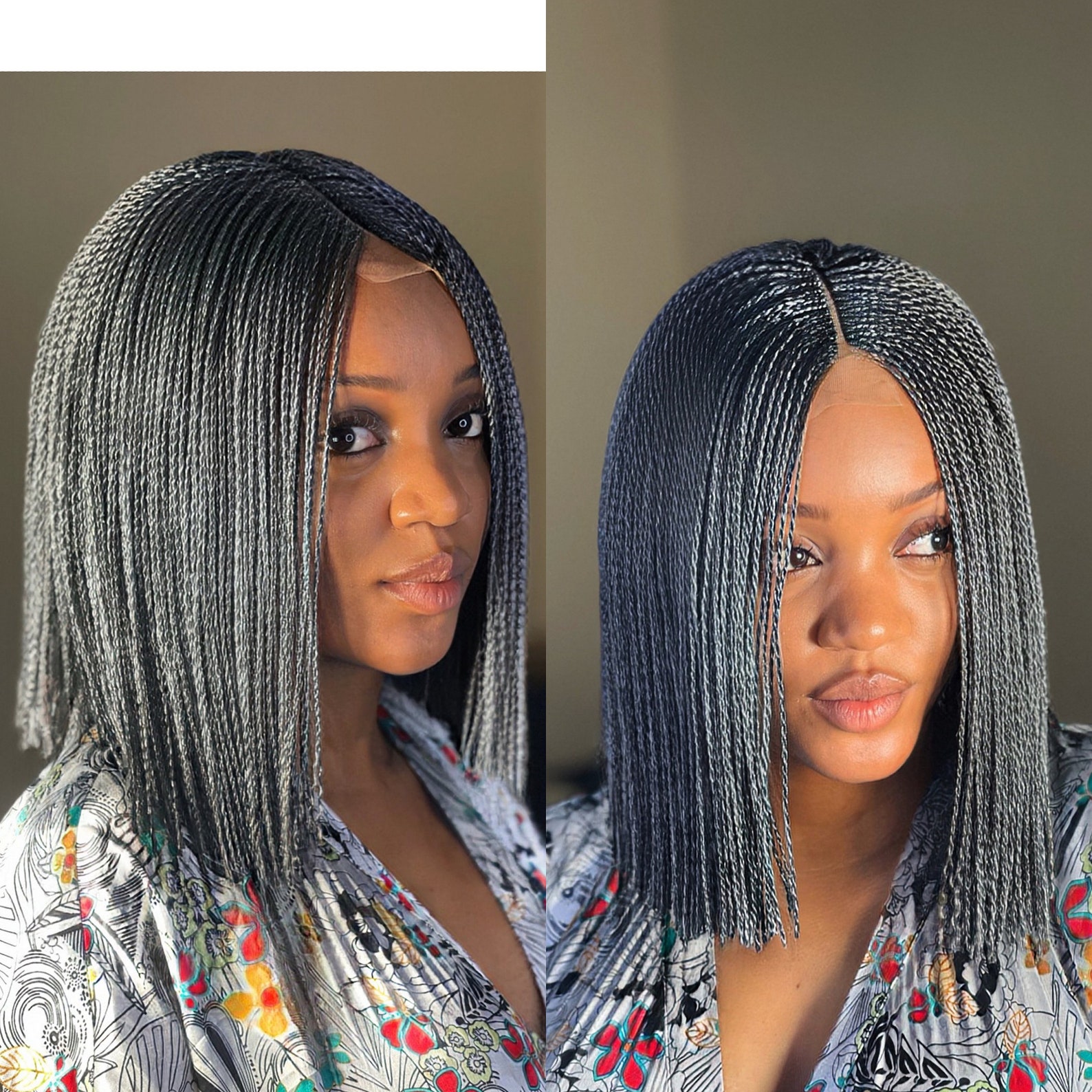 Blunt Cut Braid Short Braided Wig on Closure Gray Braided - Etsy