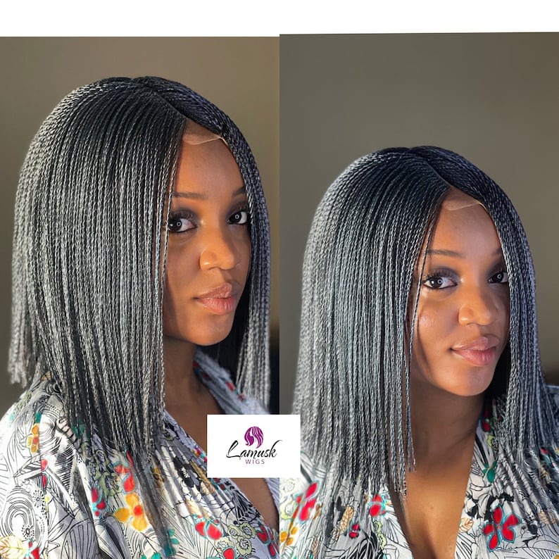 Blunt Cut Braid Short Braided Wig on Closure Gray Braided - Etsy