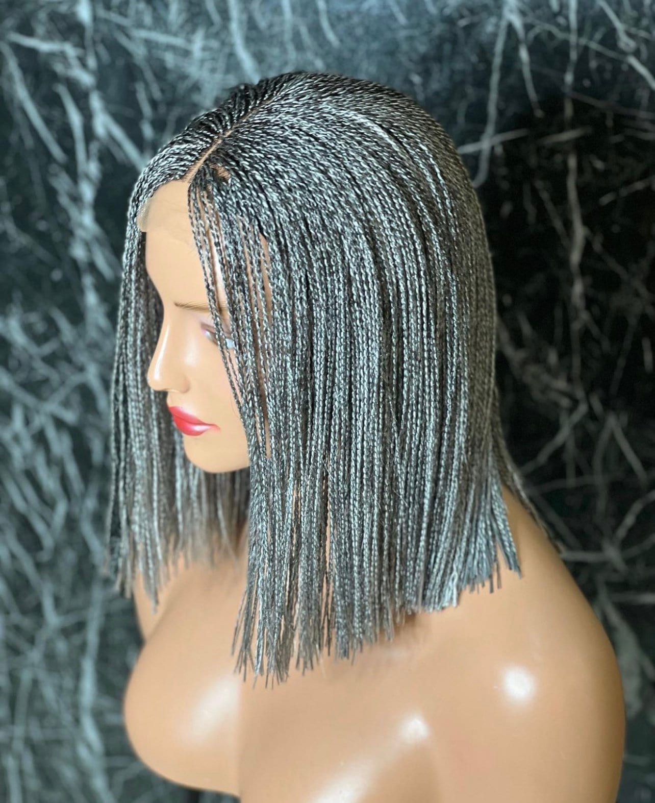 Blunt Cut Braid, Short Braided Wig on Closure, Gray Braided Wig ...