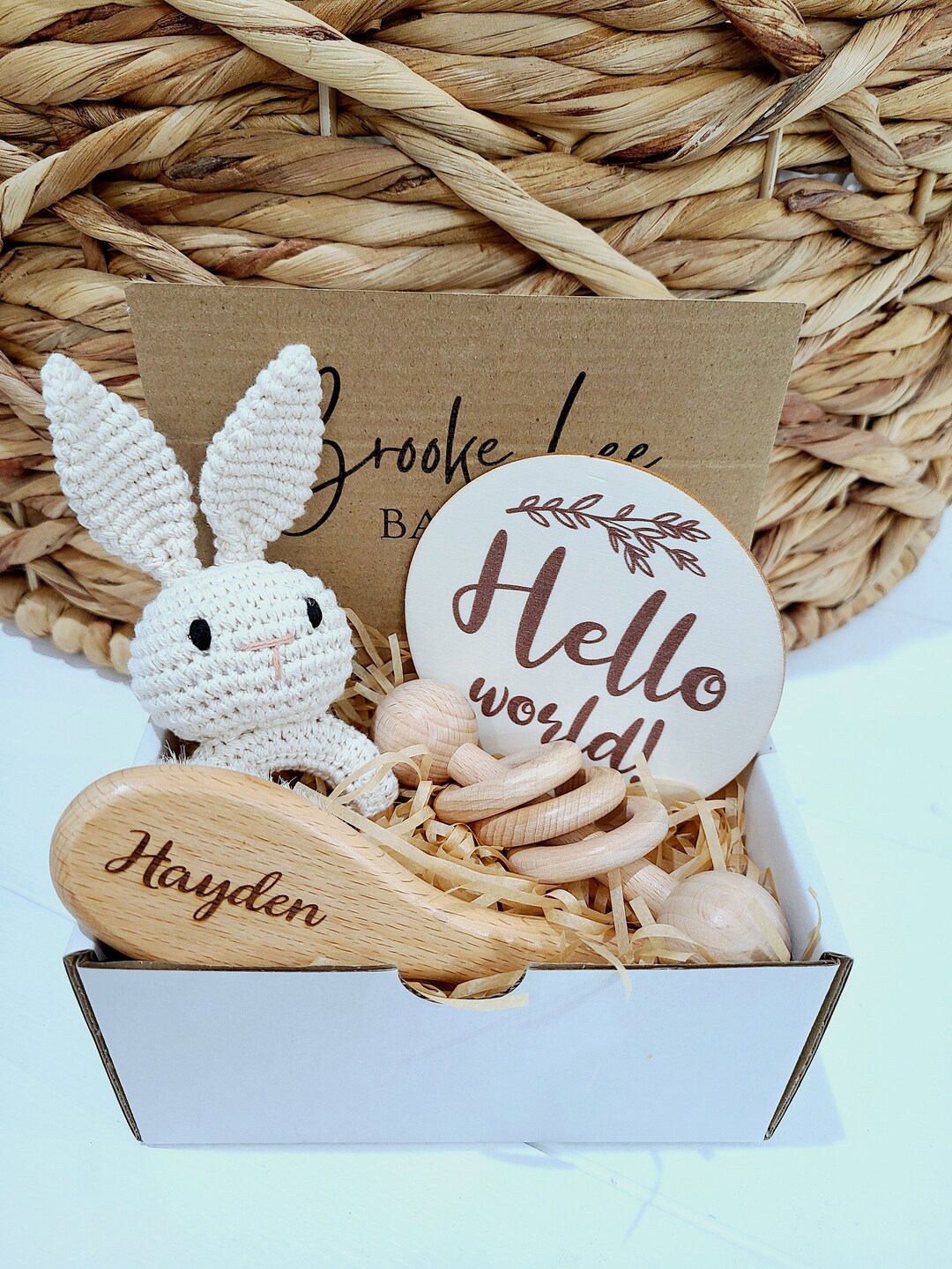 Babys First Easter Basket, Personalized Crochet Bunny Rattle, Newborn ...