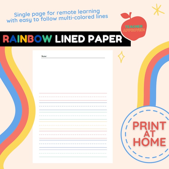 Rainbow Lined Paper for Elementary Students Writing and - Etsy