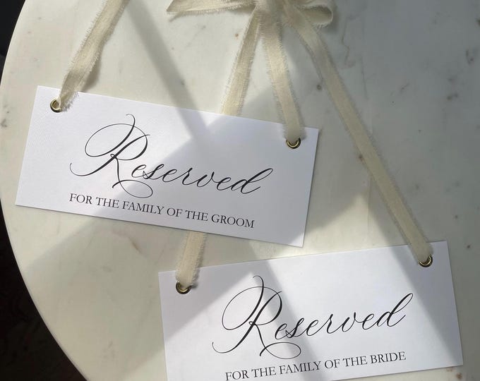 Set of Reserved Signs (bride’s Family and Groom’s Family) Wedding or ...