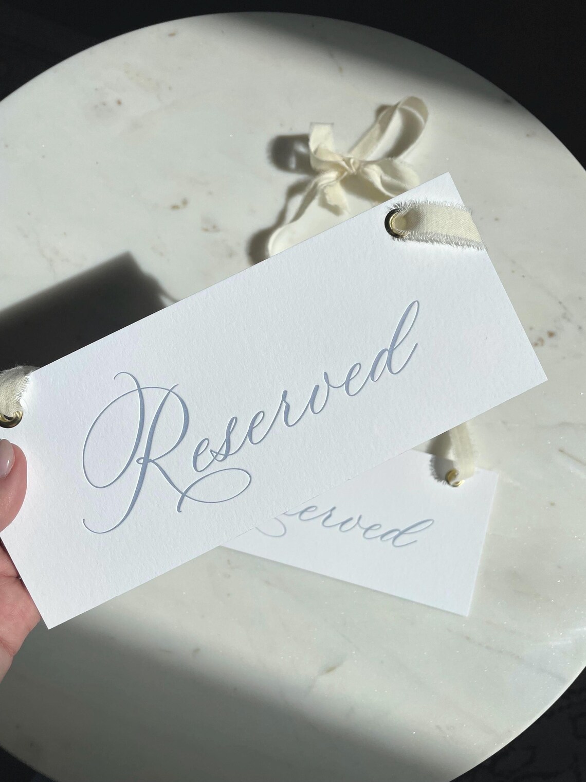 Letterpress Reserved Sign for Wedding or Special Event - Blue - Ribbon ...