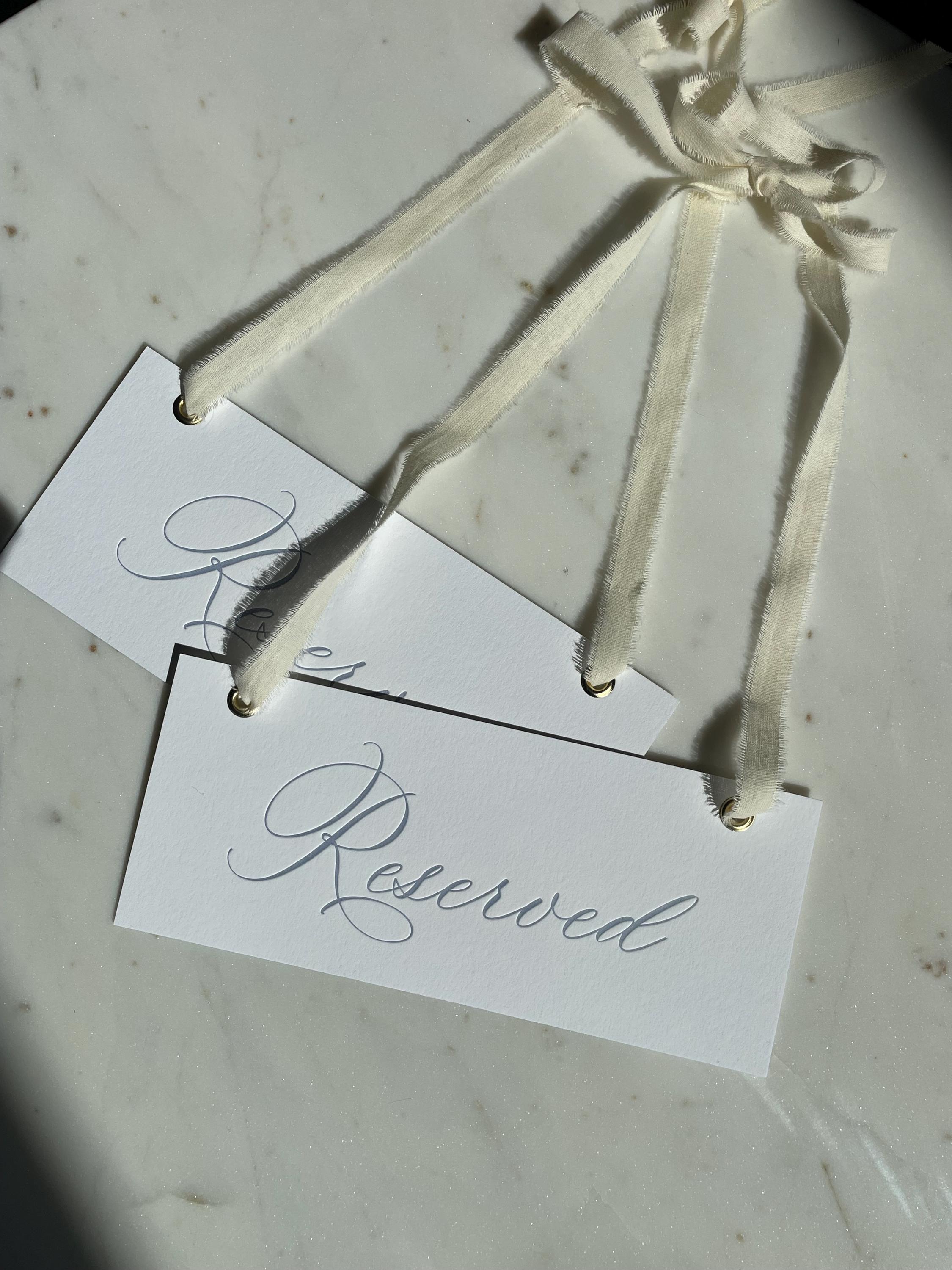 Letterpress Reserved Sign for Wedding or Special Event - Blue - Ribbon ...