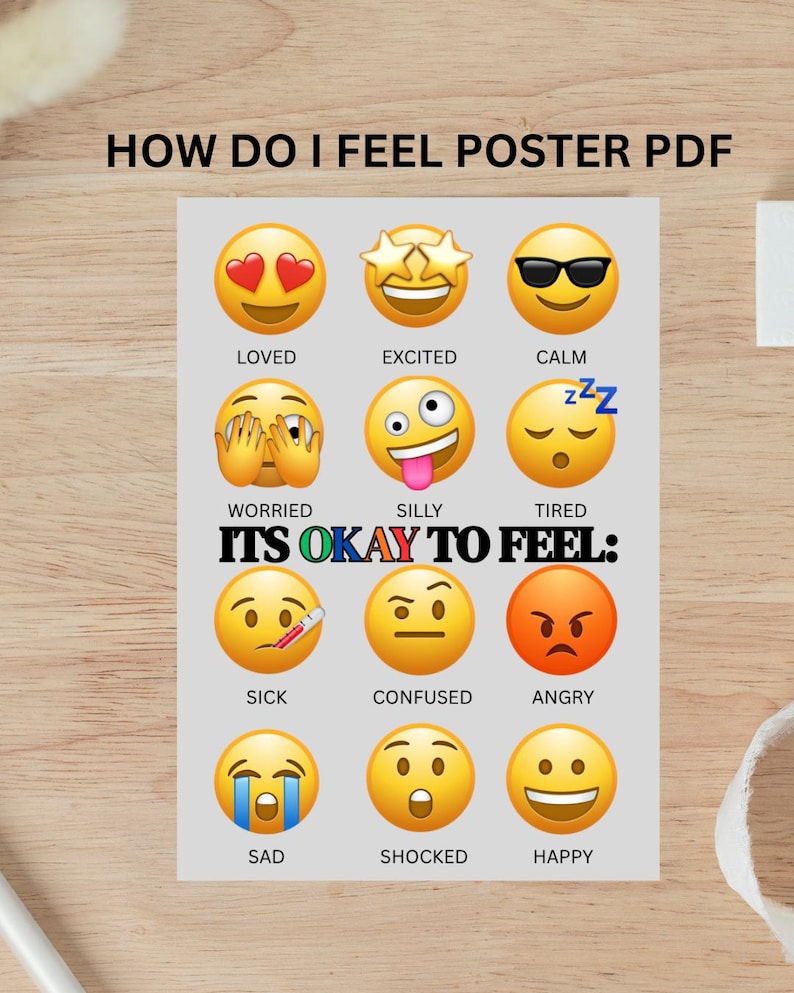 Emotions Chart : Emoji Faces, Kids Classroom SEL (PDF Download) - Etsy
