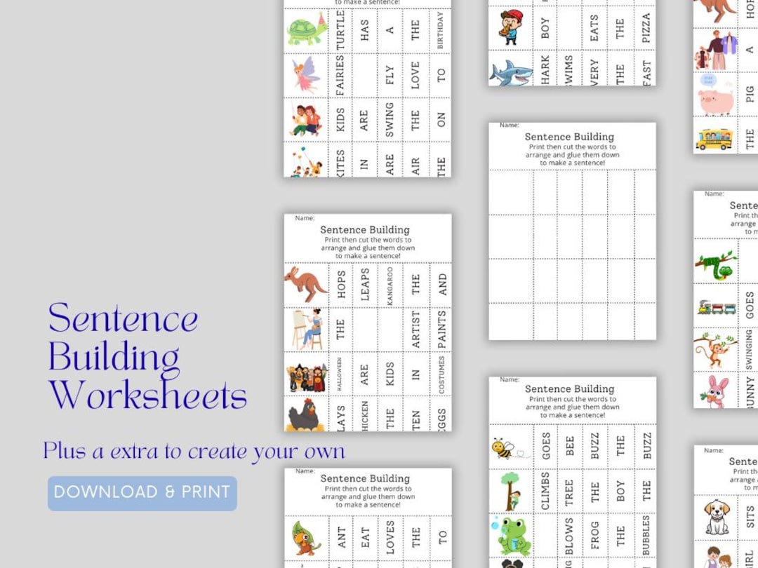 Printable Sentence Building Worksheet PDF | 30 Writing Prompts + Create ...