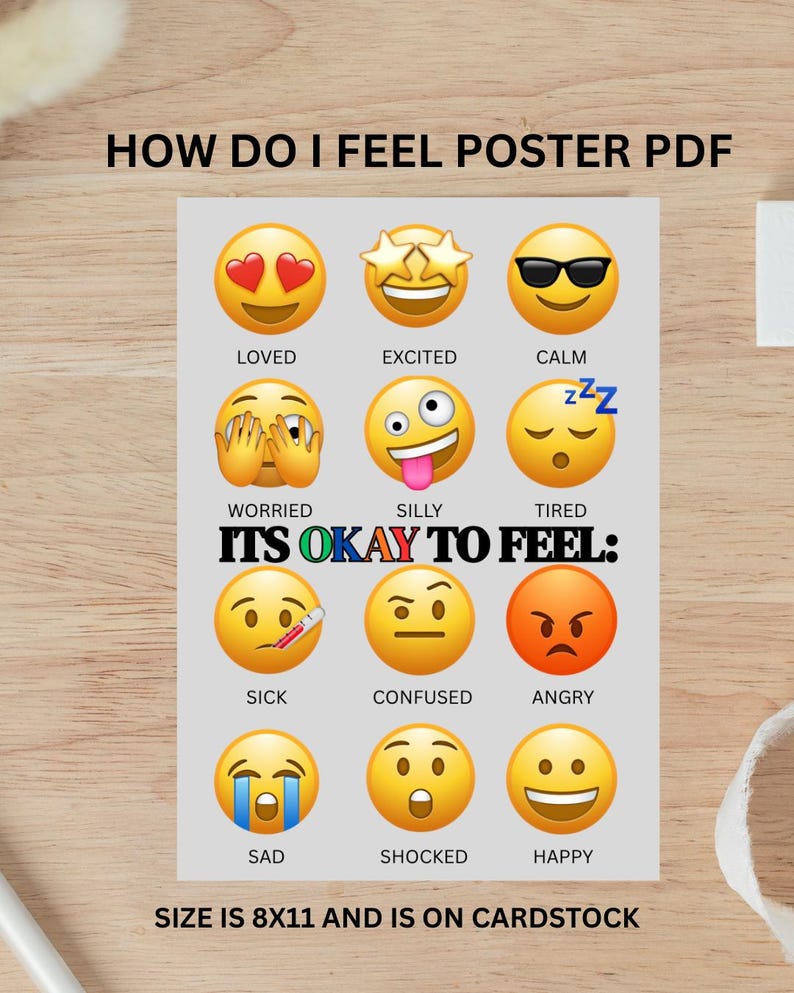 Emoji Feelings Chart: 8x11 Cardstock Poster for Kids & Classroom SEL - Etsy