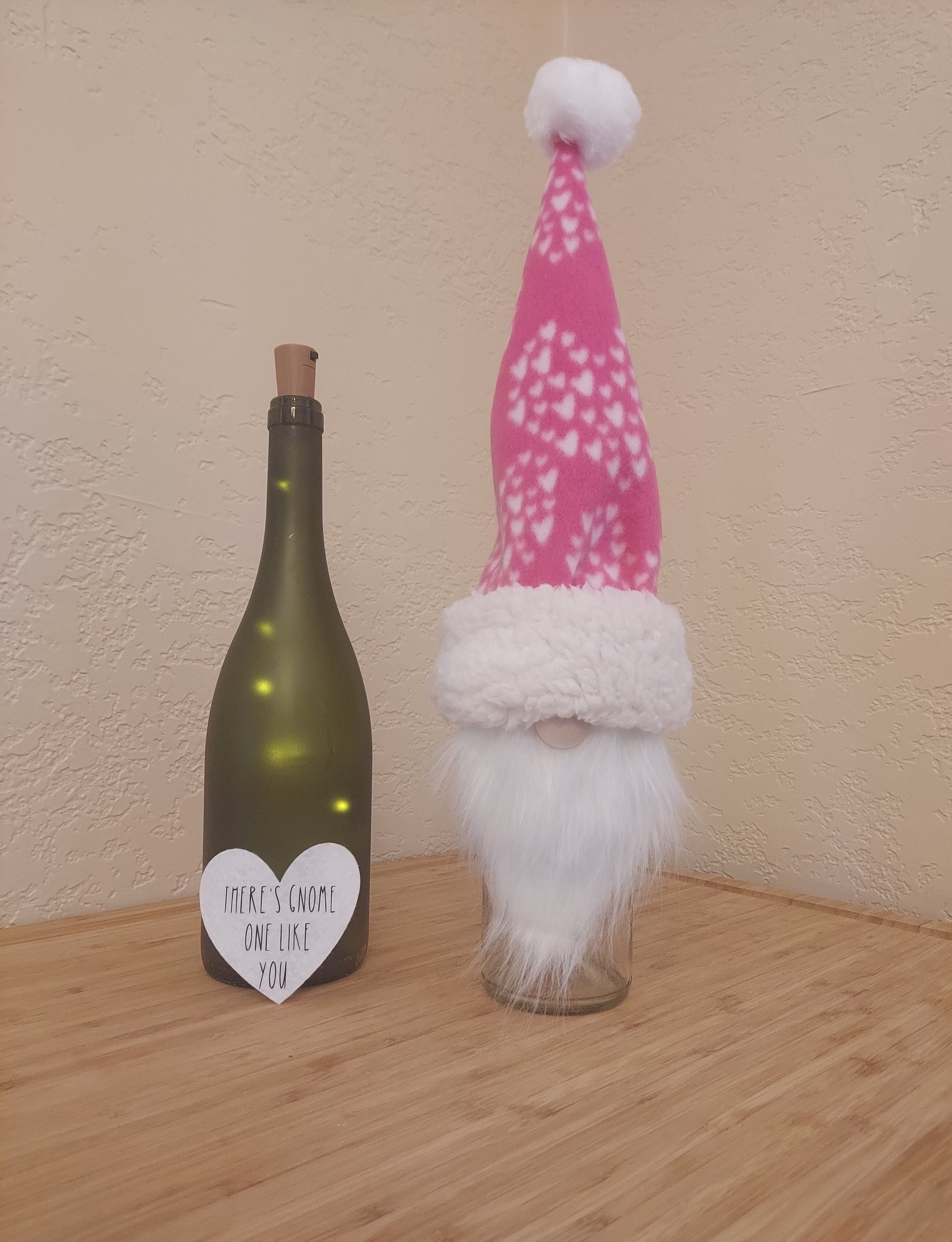 Valentine Gnome Wine Bottle Topper, Handmade Fleece Gift - Etsy