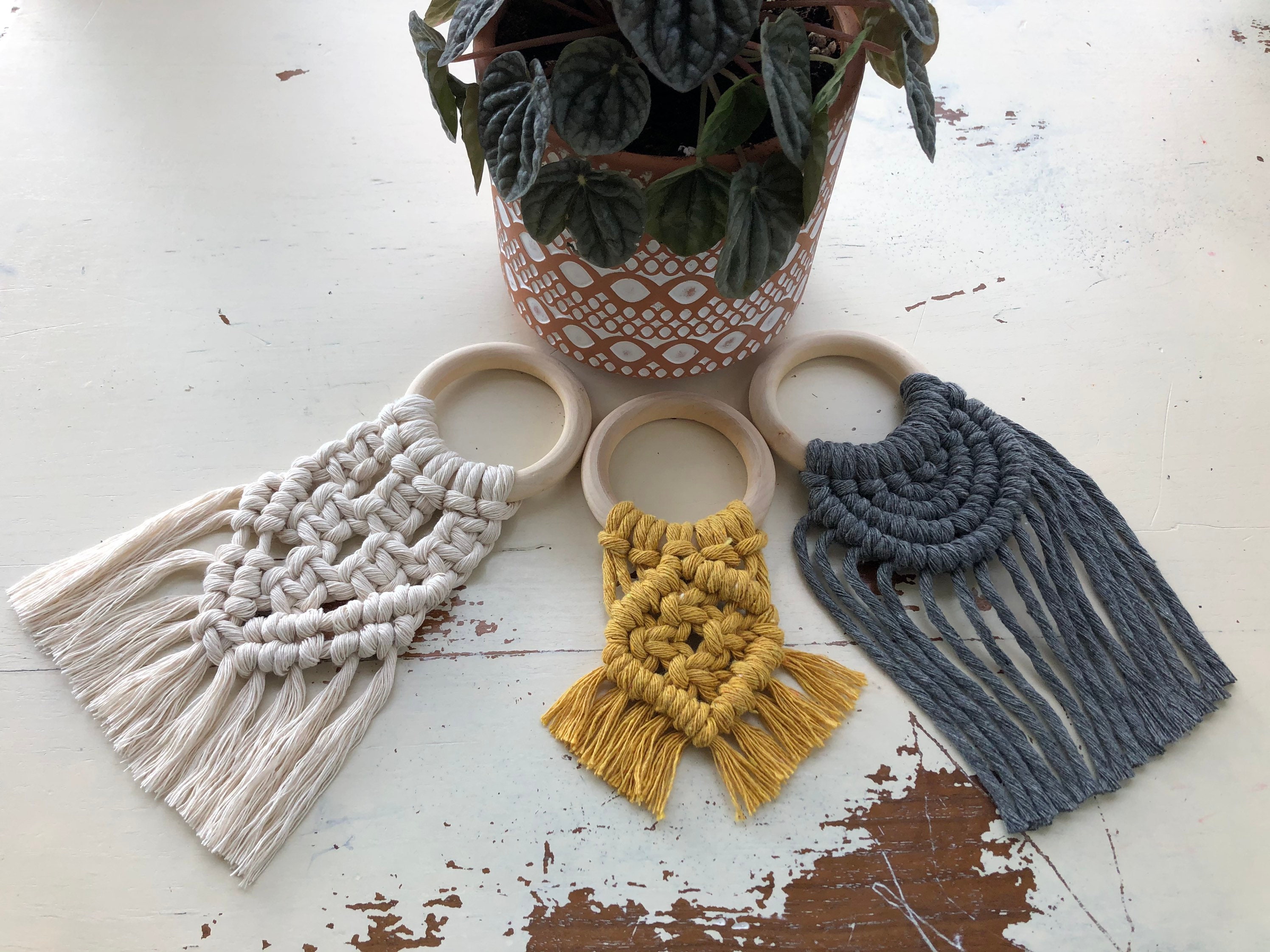 Mini Macrame Wall Hangings Wooden Rings Set of 3 | Etsy