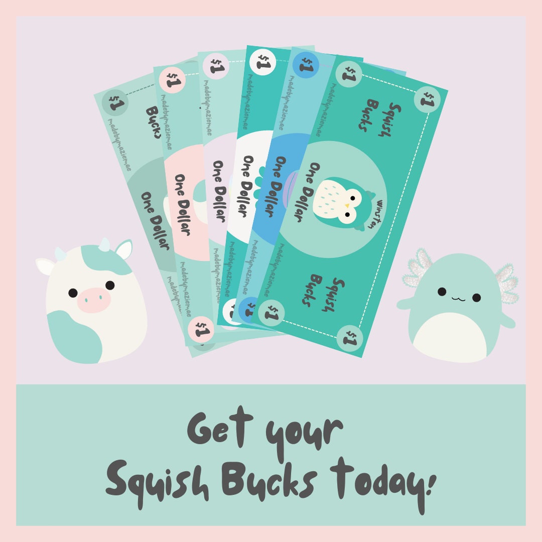 Teal/turquoise Squish Bucks Set 1 Printable Squishmallow Play Money PNG ...