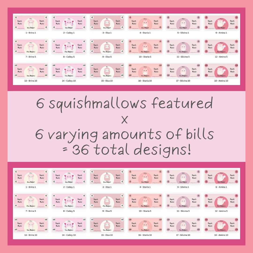 Pink Squish Bucks Set 1 Printable Squishmallow Play Money - Etsy