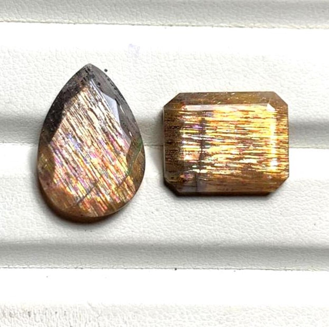 Rainbow Sunstone Gemstones: Meteor Shower Cut, 12.85 Carat (2 Pcs) - Etsy