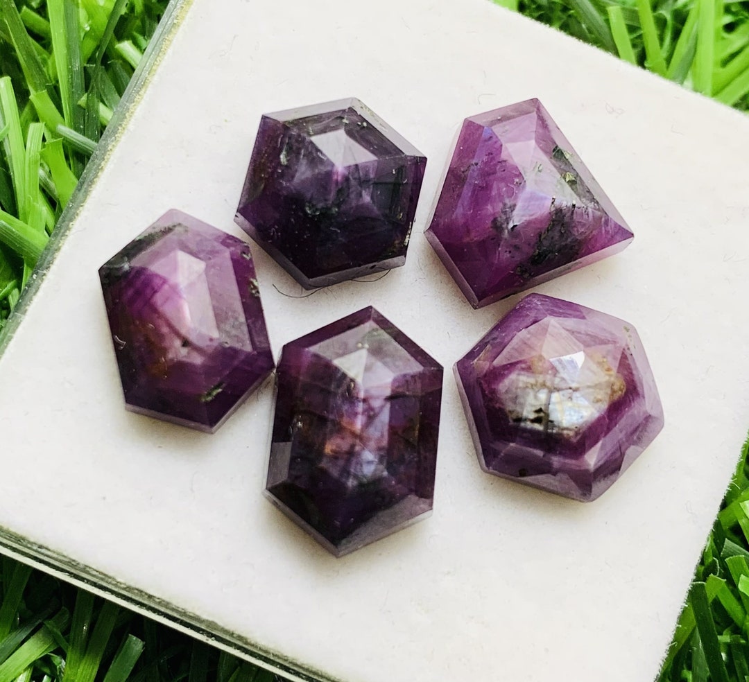 100% Natural Ruby Star Sapphire, Step Cut Fancy Shape Flat Backs Lot ...