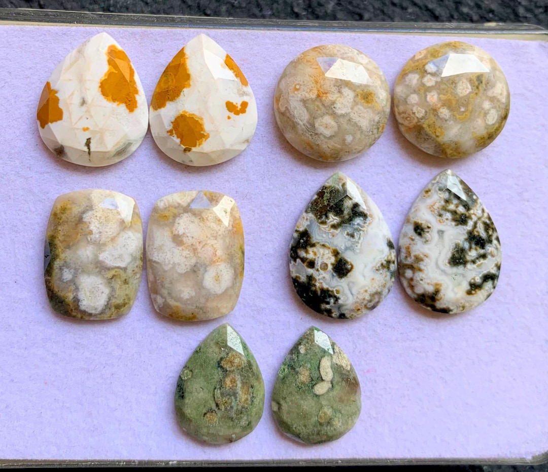 Rose Cut Ocean Jasper Gemstone Pair: Natural Mix Shape, 51.80 Carat - Etsy