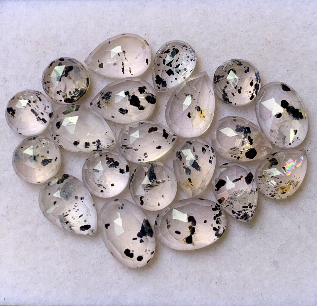 Rose Cut Black Dot Rose Quartz Mix Shape Gemstone: (49.55 Carat 8-12 MM ...