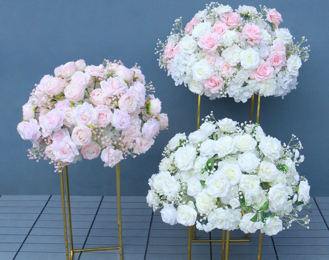 Wedding Table Centerpieces Ball Artificial Pink Rose Flower Arrangement ...