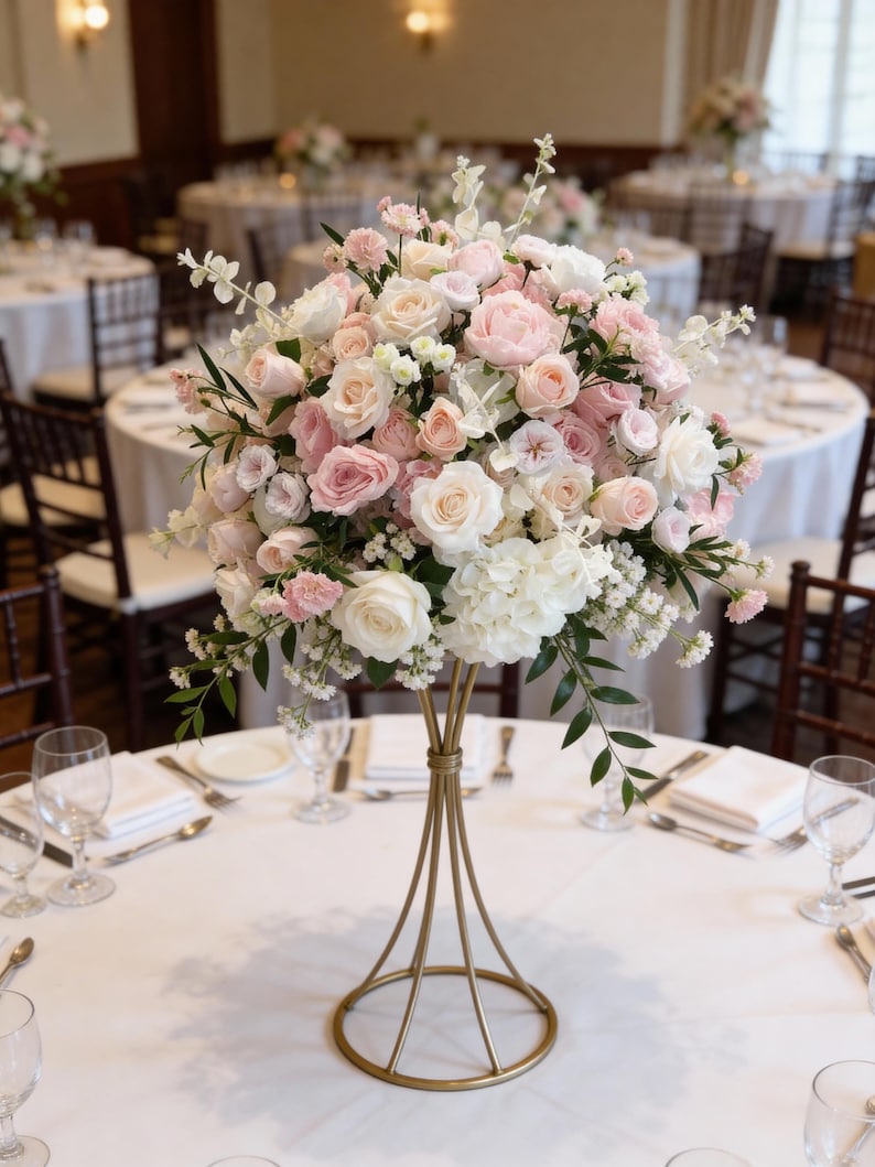 White Hydrangea Rose Flower Ball Wedding Table Centerpiece Arrangement ...