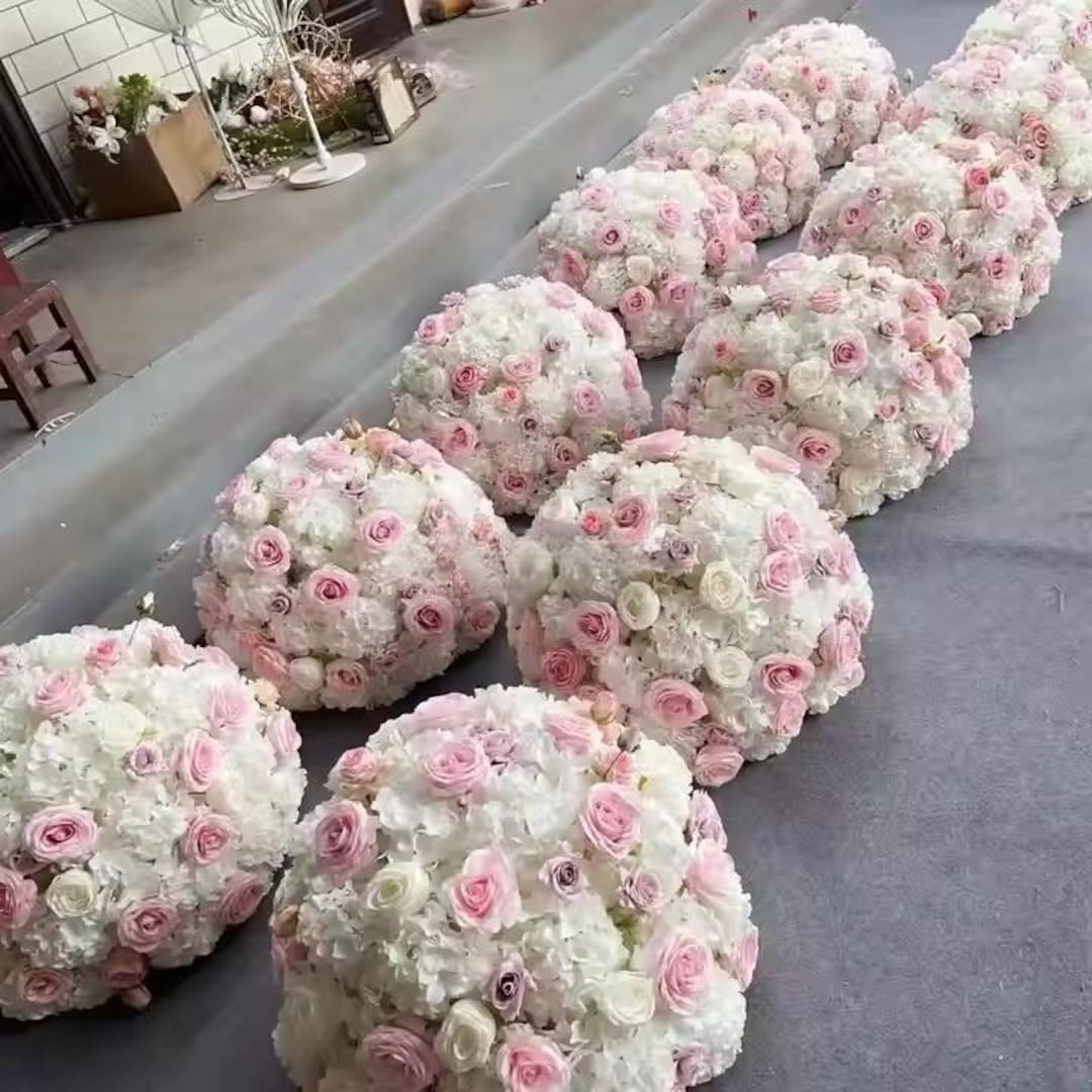 Pink Flower Ball With White Rose Wedding Arrangement Table Centerpiece ...