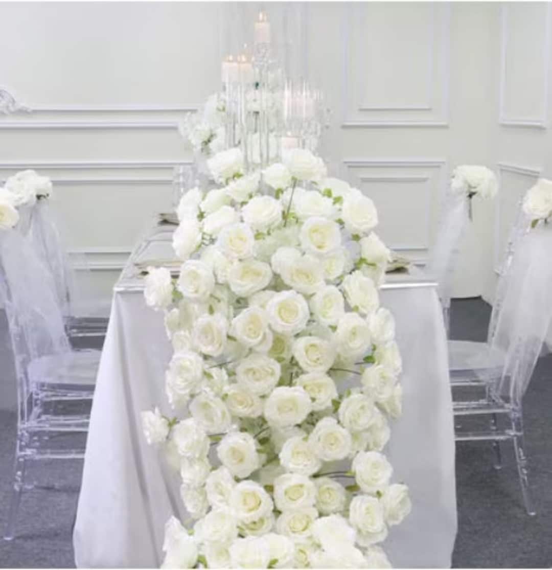 White Rose Flower Runner,table Flower Runner,flower Garland,wedding ...