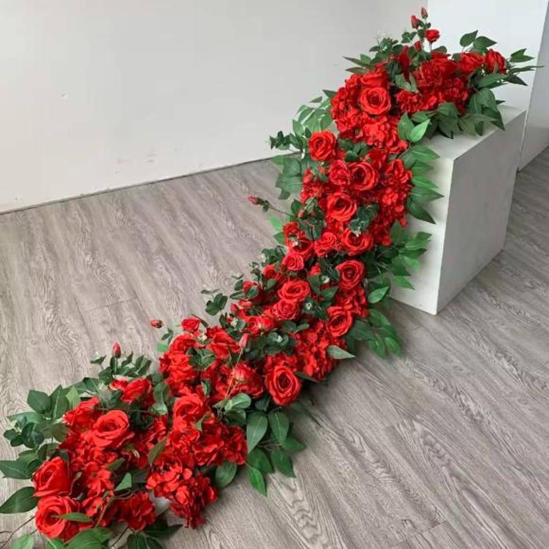 Red Rose Flower Garland,hydrangea Flower Runner,table Centerpiece ...