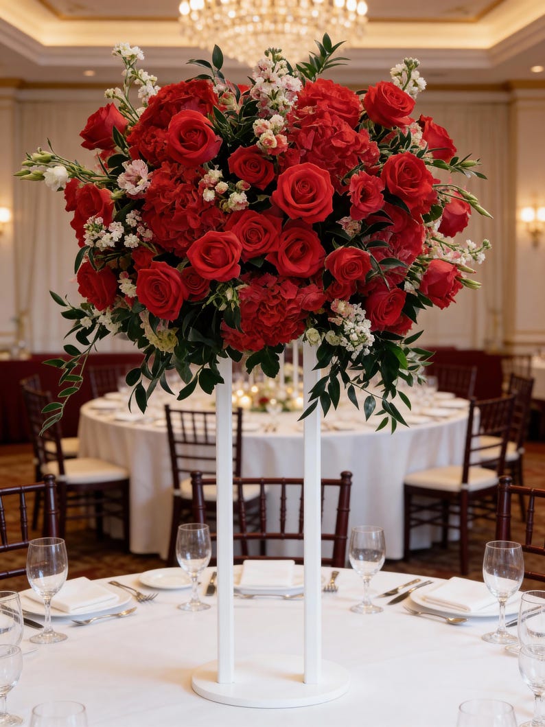 White Hydrangea Rose Flower Ball Wedding Table Centerpiece Arrangement ...