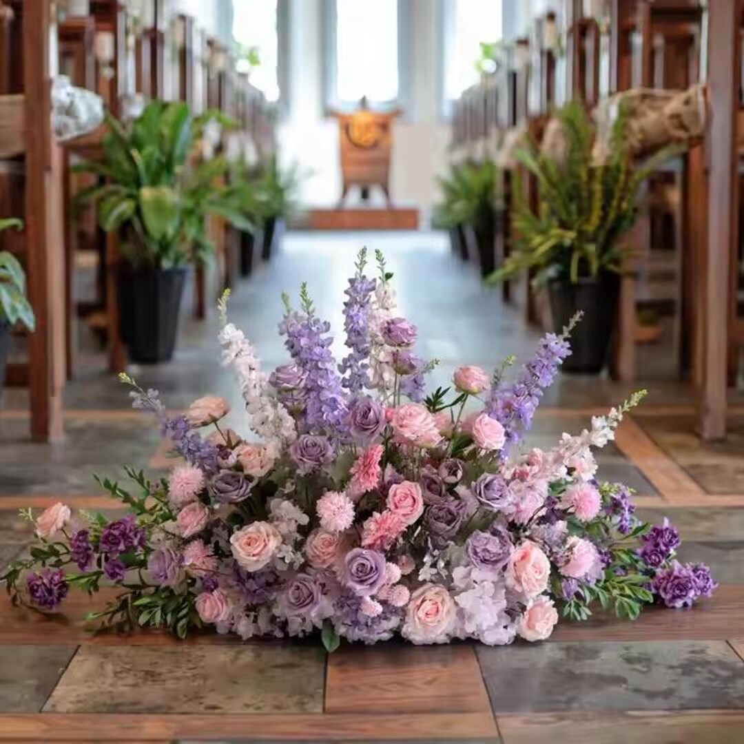 Purple Rose Flower Runner,grounded Flower Arrangement,wedding Aisle ...