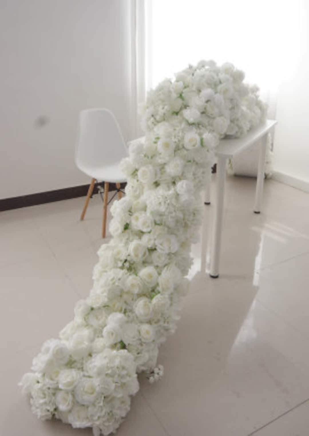 Long Size Flower Runner,white Flower Table Runner,wedding Flower ...