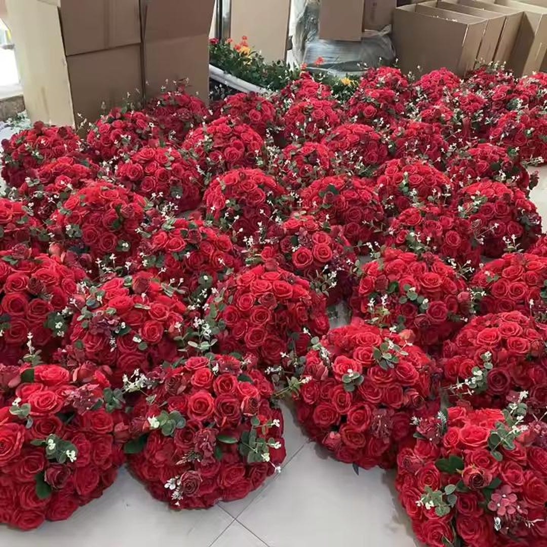 Table Flower Ball Red Rose Flower Ball Wedding Reception Flower ...