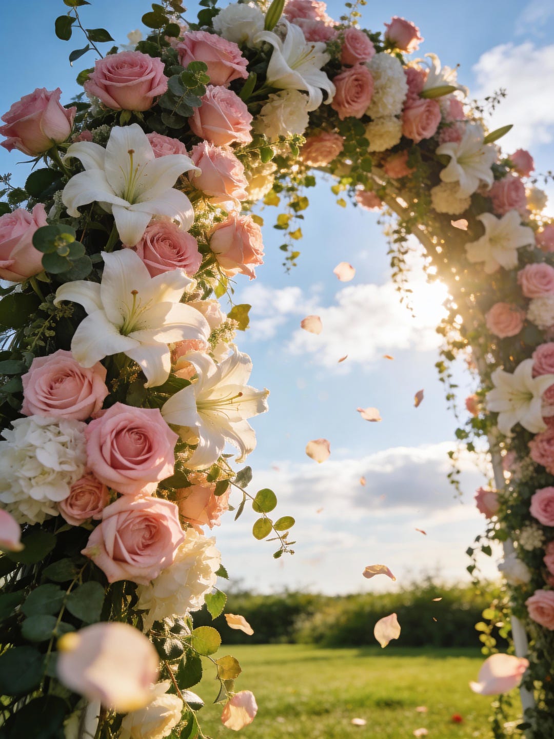 White Lily Pink Rose Flower Arch Wedding Flower Garland Wedding Flower ...