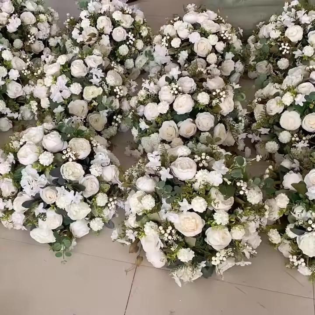 Greenery Flower Ball With White Rose Wedding Arrangement Table ...