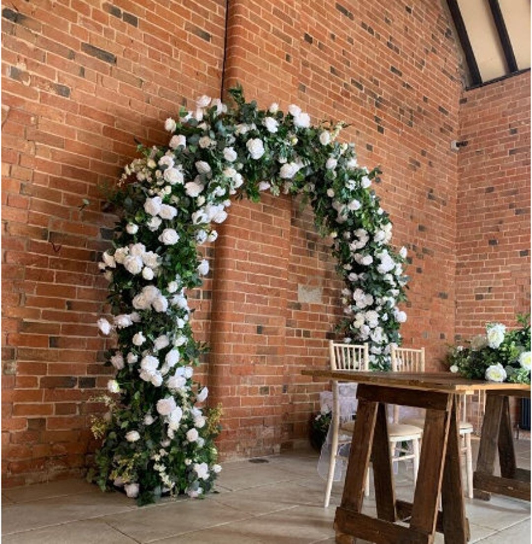 Full Greenery Leaf White Rose Flower Arch Wedding Flower Garland Flower ...