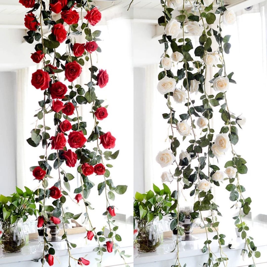 5.9ft Red Rose Garland Greenery Flower Garland Flower Vine Artificial ...