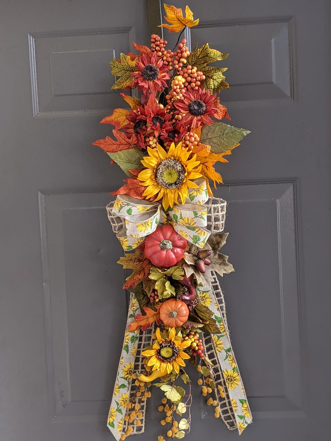 Front Door Swag, Indoor Outdoor, Fall Swag, Wall Decor, Sunflower And ...
