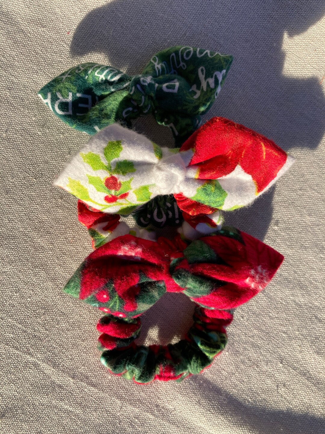 Poinsettia Merry Christmas Reindeer Bunny Ear Scrunchies, Bow ...