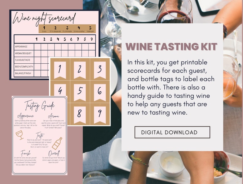 At Home Wine Tasting Printable Kit - Wine Tasting Score Cards, Bottle ...