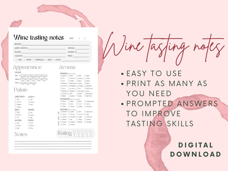 Wine Tasting Notes | Wine Tasting Journal, Wine Journal, Tasting ...