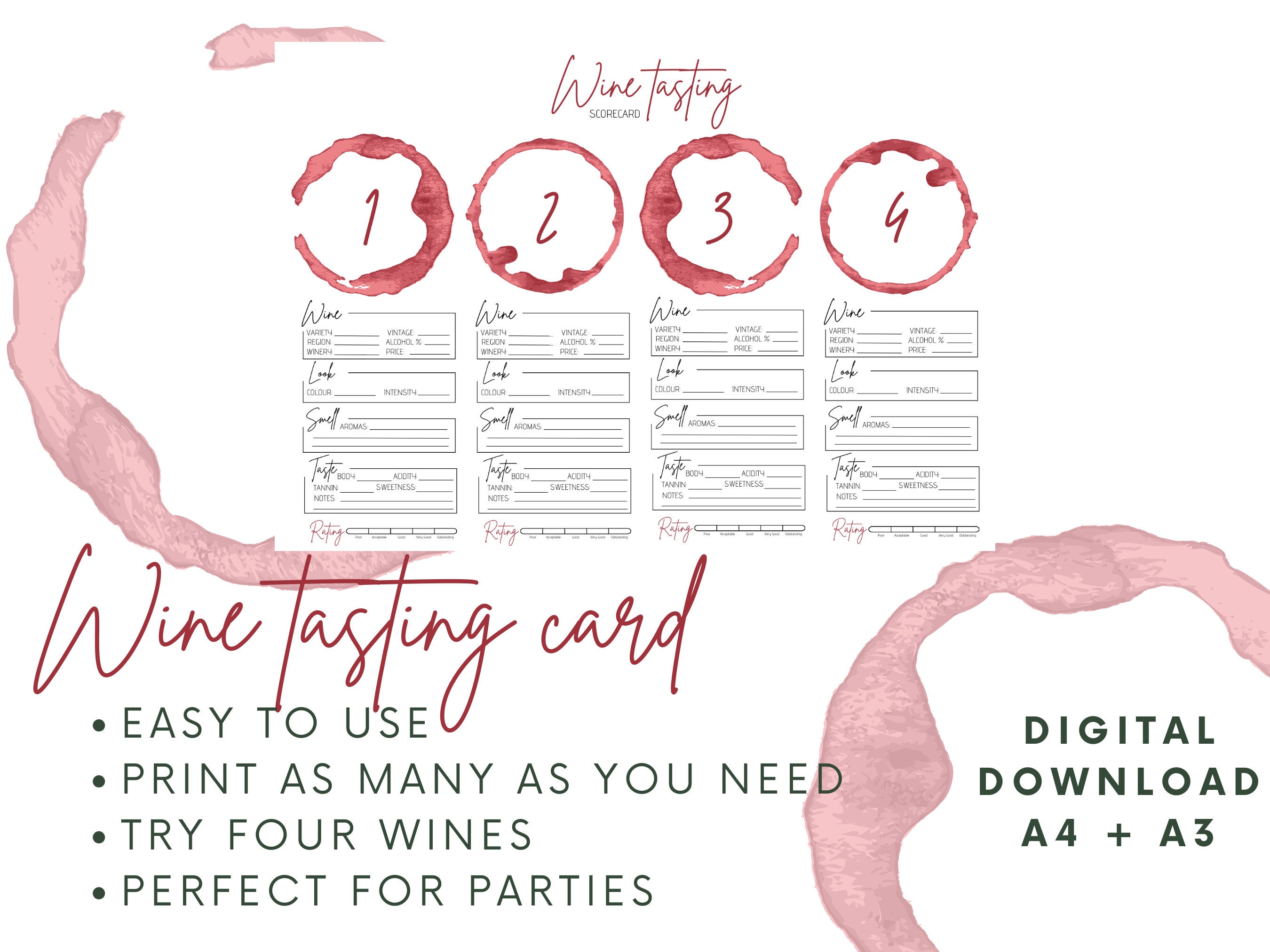 Wine Tasting Scorecard, At-home Wine Tasting, Wine Tasting, Wine ...