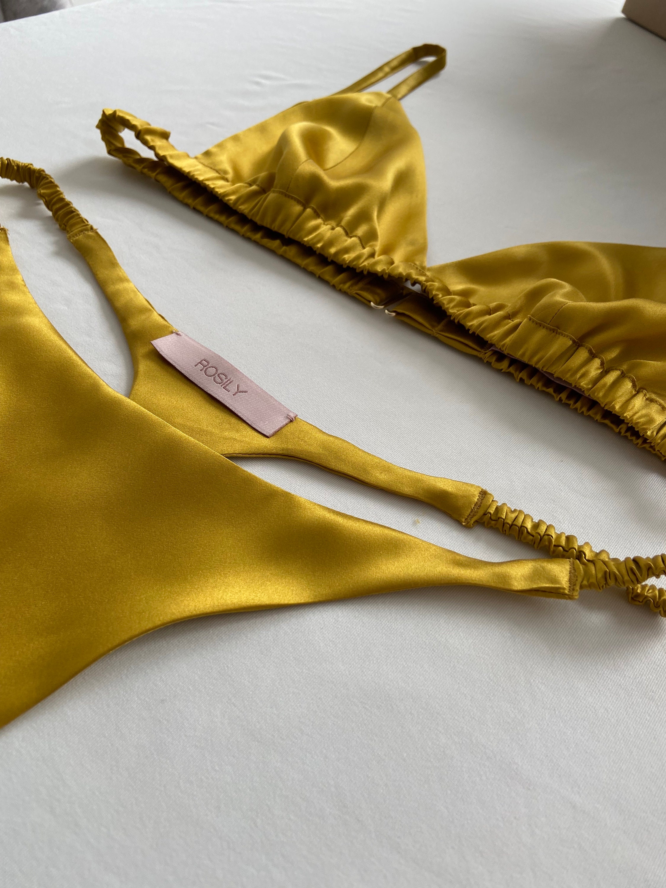 Mustard Yellow Silk Lingerie Set 100% Silk Bralette & Thong - Etsy