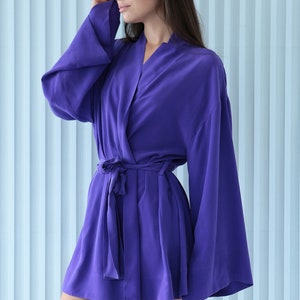Purple Silk Kimono / Silk Kimono Robe / Pure Silk Kimono / Loungewear ...