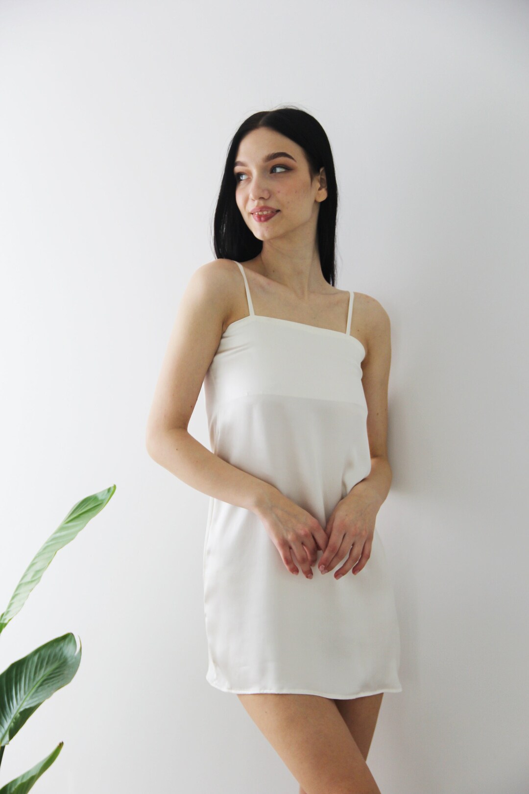 Handmade White Silk Slip Dress: Custom Square Neck Mini - Etsy
