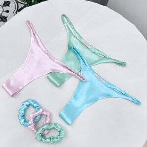 Silk Thong, Green Thong, Pink Thong, Blue Thong, Silk Satin Thong Set ...