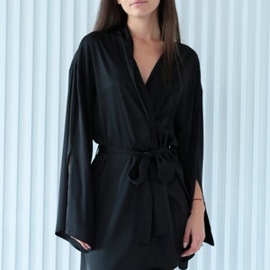 Black Silk Kimono / Bridal Silk Kimono Robe / Pure Silk Kimono ...