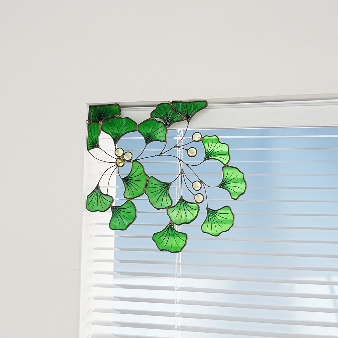 Green Gingko Stained Glass Window Corner-window Corners-gingko Leaves ...